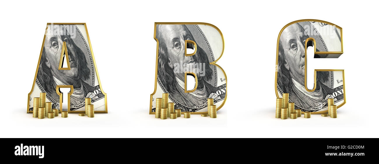 3D illustration of money alphabet Stock Photo - Alamy
