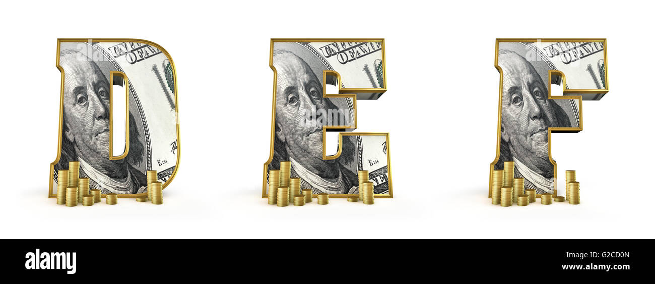 3D illustration of money alphabet Stock Photo - Alamy