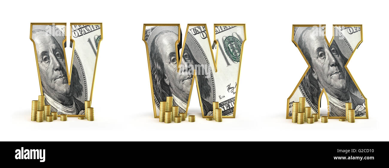 3D illustration of money alphabet Stock Photo - Alamy