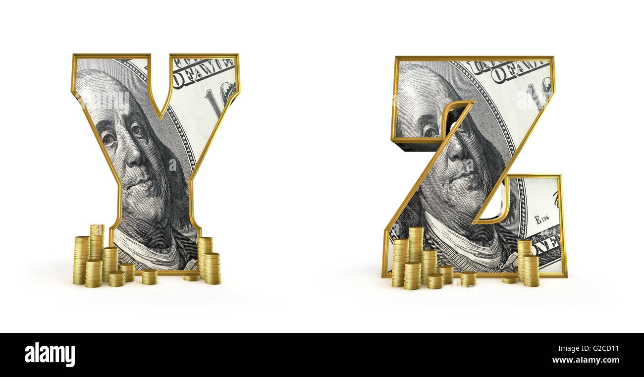 3D illustration of money alphabet Stock Photo - Alamy
