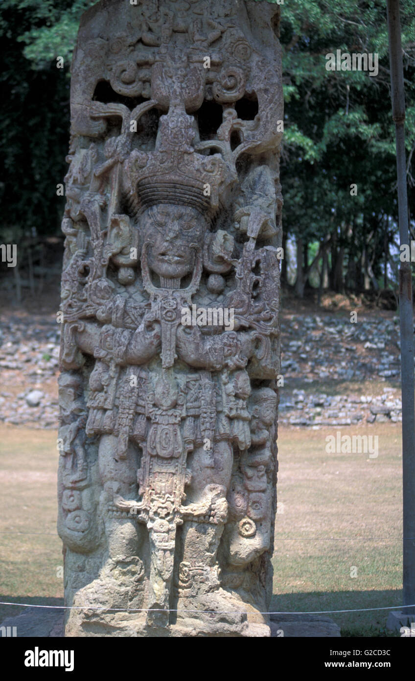 Stela B, the 13th Ruler, in Copan Ruins, an archaeological site of the ...