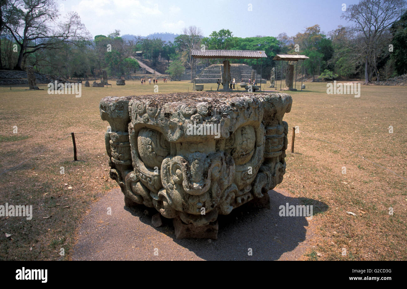 Stela D in Copan Ruins, an archaeological site of the Maya civilization ...