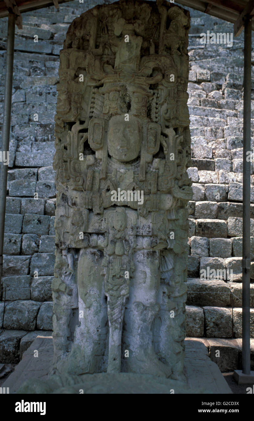 Stela N in Copan Ruins, an archaeological site of the Maya civilization ...