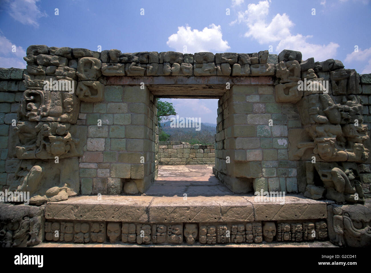 The entrance to Temple 22 in Copan Ruins, an archaeological site of the Maya civilization in ...