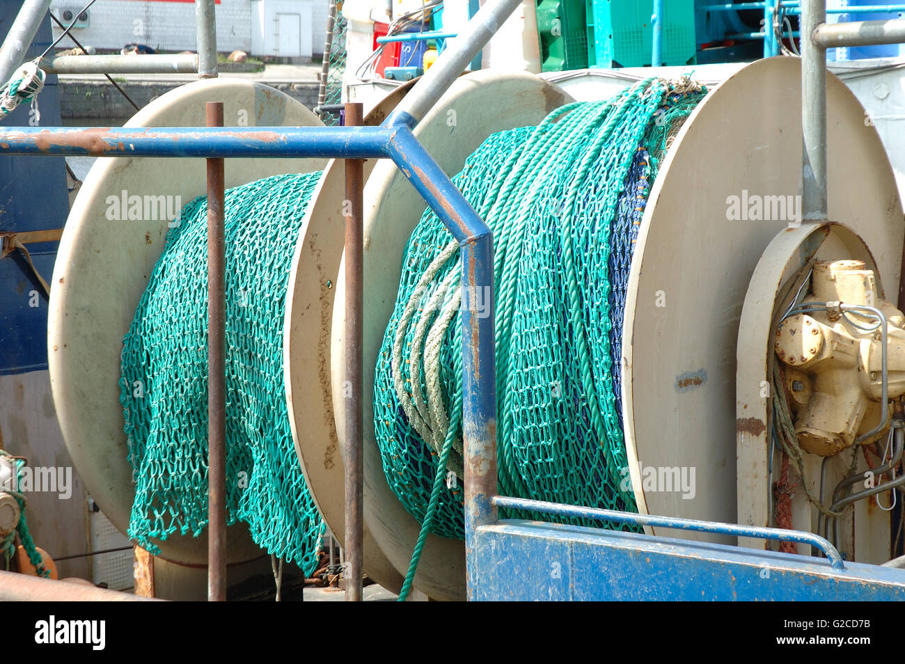 Fishing nets on fishing vessel deck Stock Photo - Alamy