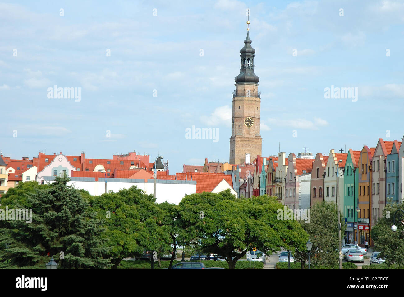 Glogow, Poland - June 27, 2014: Town hall tower, park and other ...