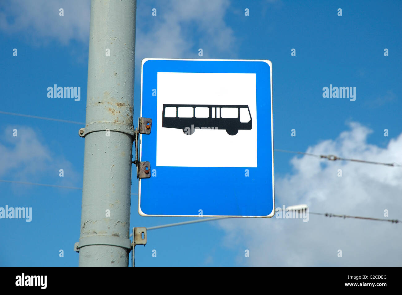 bus stop sign fixed to the post Stock Photo - Alamy