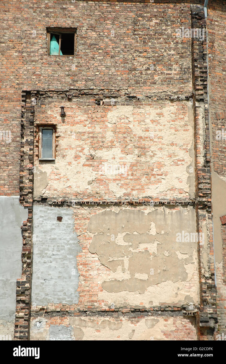 Old building brick wall with windows background Stock Photo - Alamy