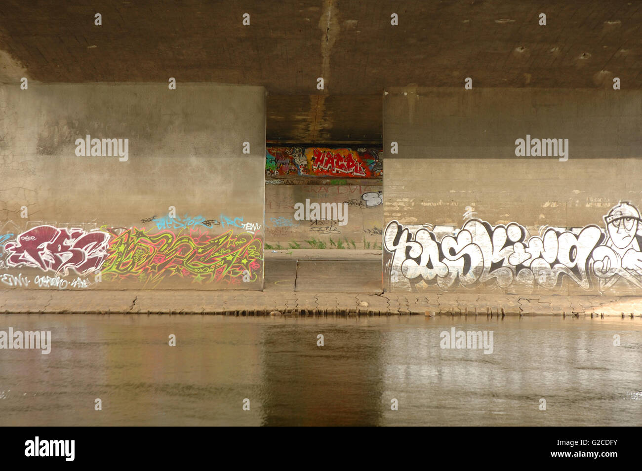 Poznan, Poland - July 13, 2014: Graffiti paintings on wall under ...