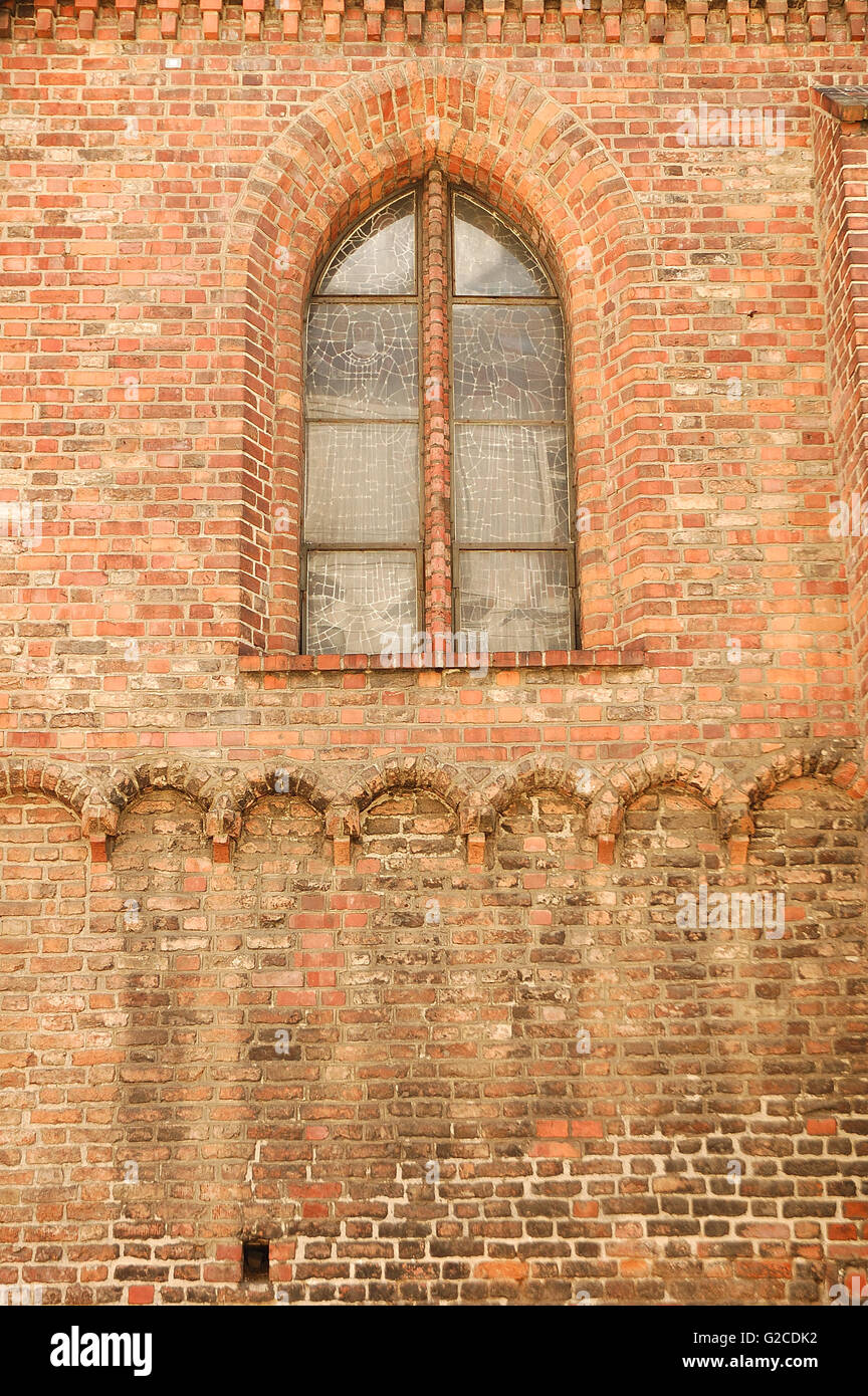 Old church brick wall and window - background Stock Photo - Alamy