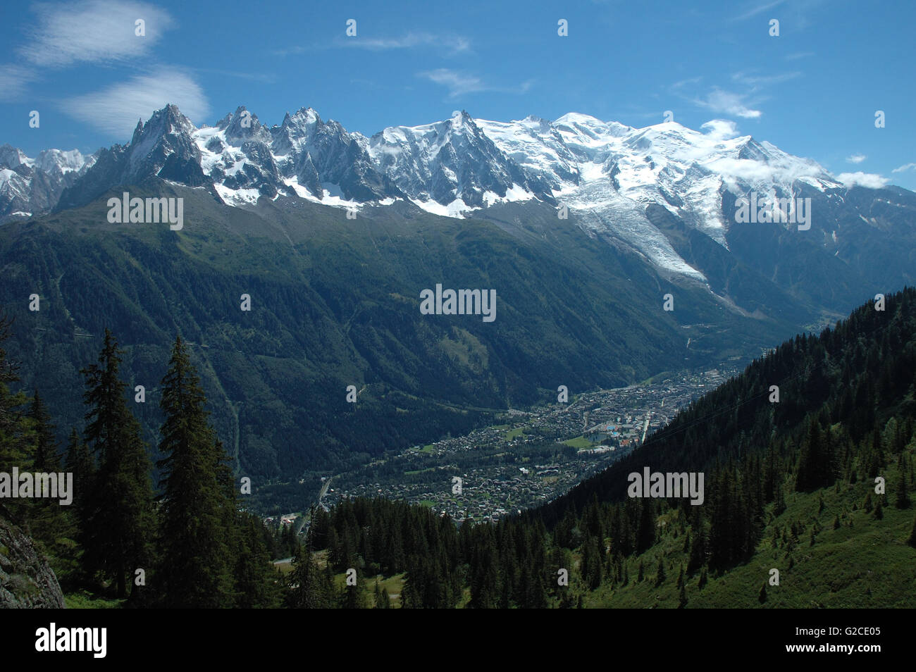 Peaks in snow, Mont Blanc mountain and Chamonix in Alps in France Stock ...