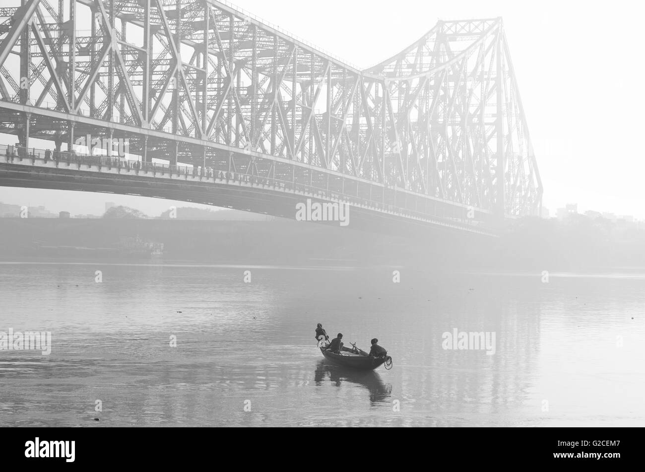 Howrah Bridge at sunrise on a winter morning, Kolkata, West Bengal ...