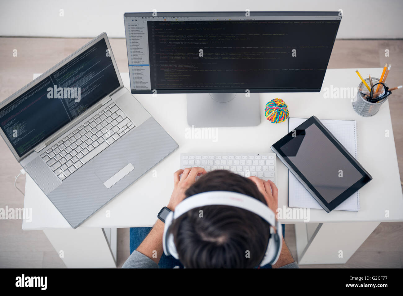 Man working on the computer Stock Photo - Alamy