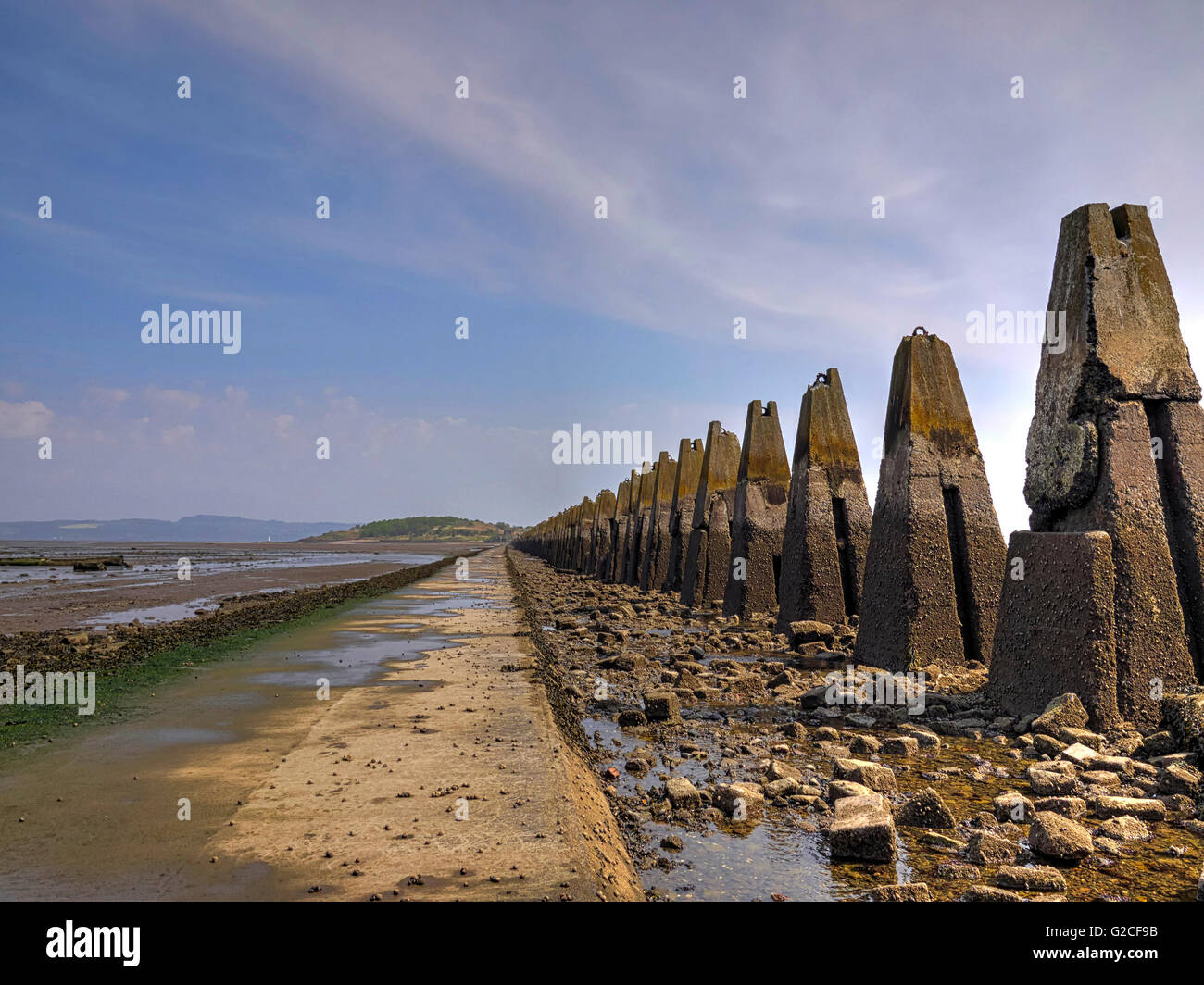 Cramond island causeway in the estuary of the River Almond near ...