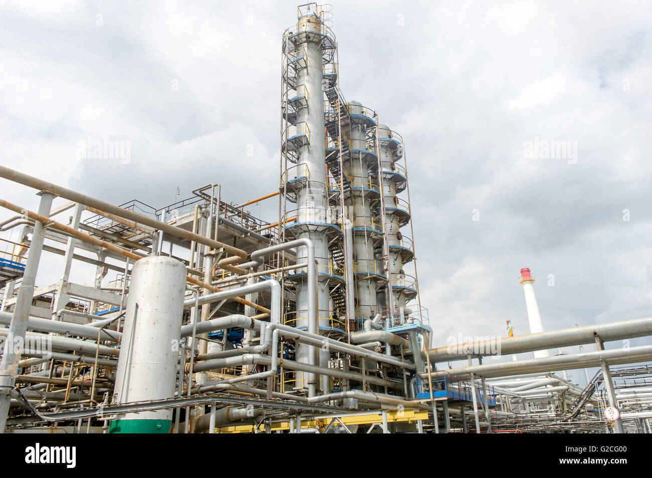 Industrial equipment and pipelines at the gas processing plant on a ...