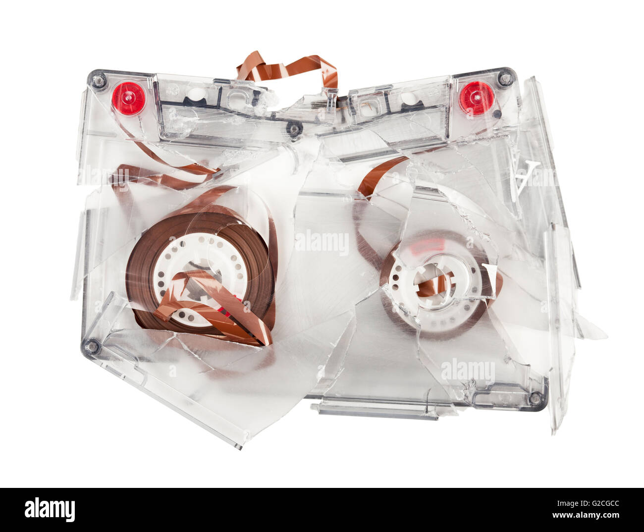 Broken transparent audio cassette on white background Stock Photo - Alamy