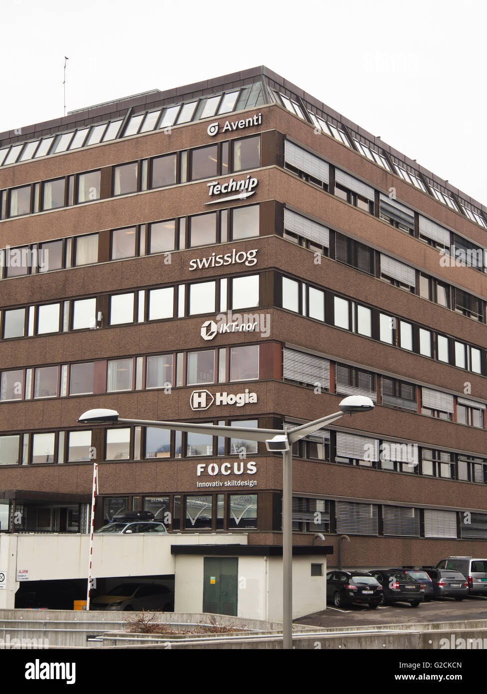 Typical Norwegian office building architecture with several companies ...