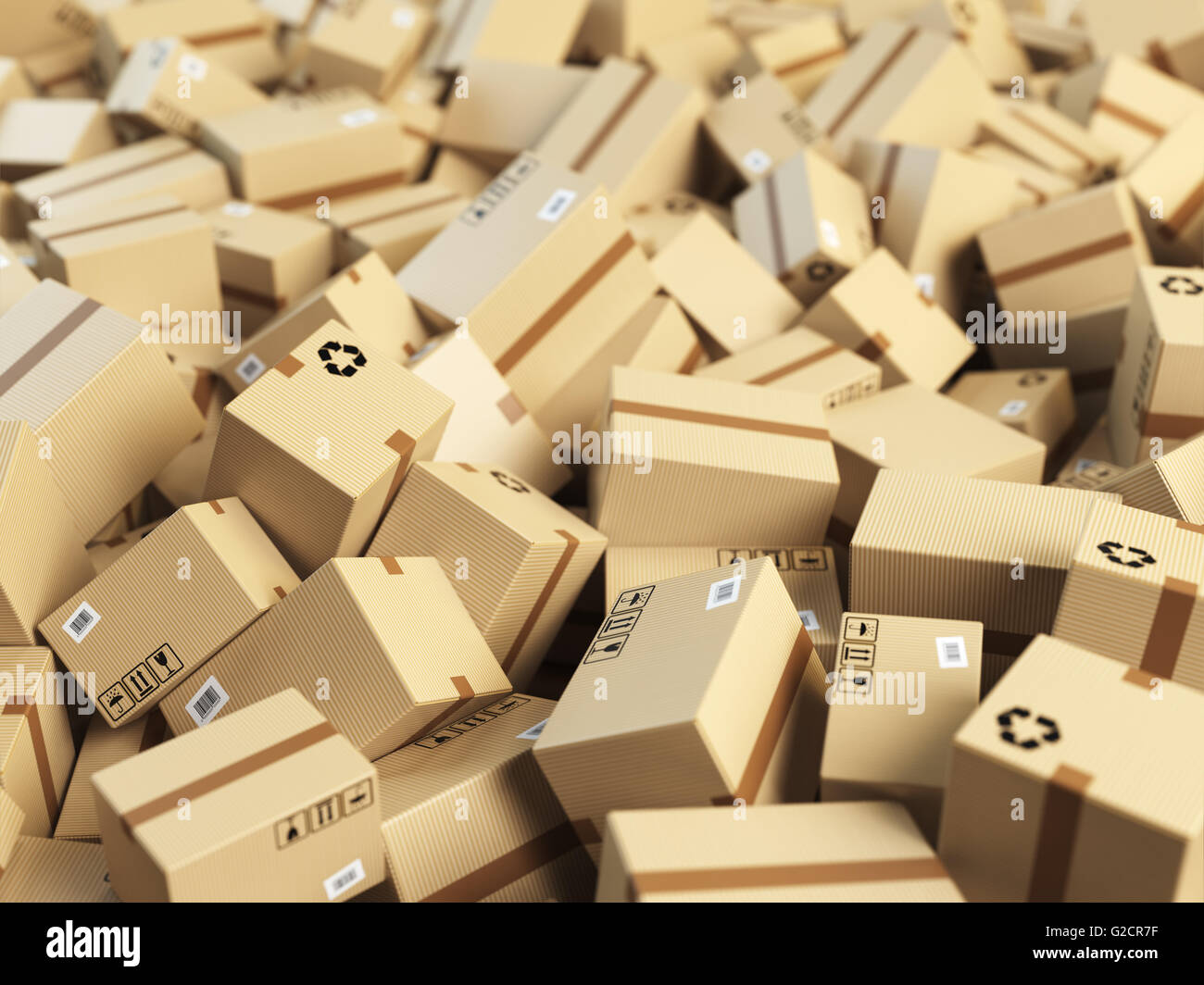 Warehouse or delivery concept background.Heap of cardboard delivery ...