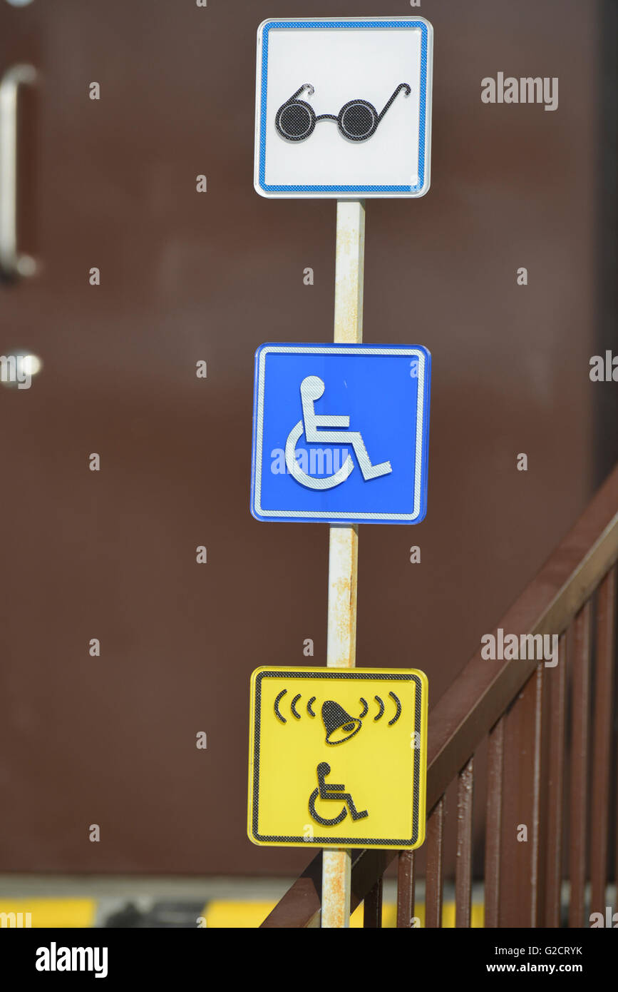 Information signs for people with disabilities near front door Stock ...