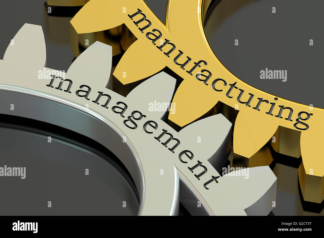 Manufacturing Management concept on the gearwheels, 3D rendering Stock ...