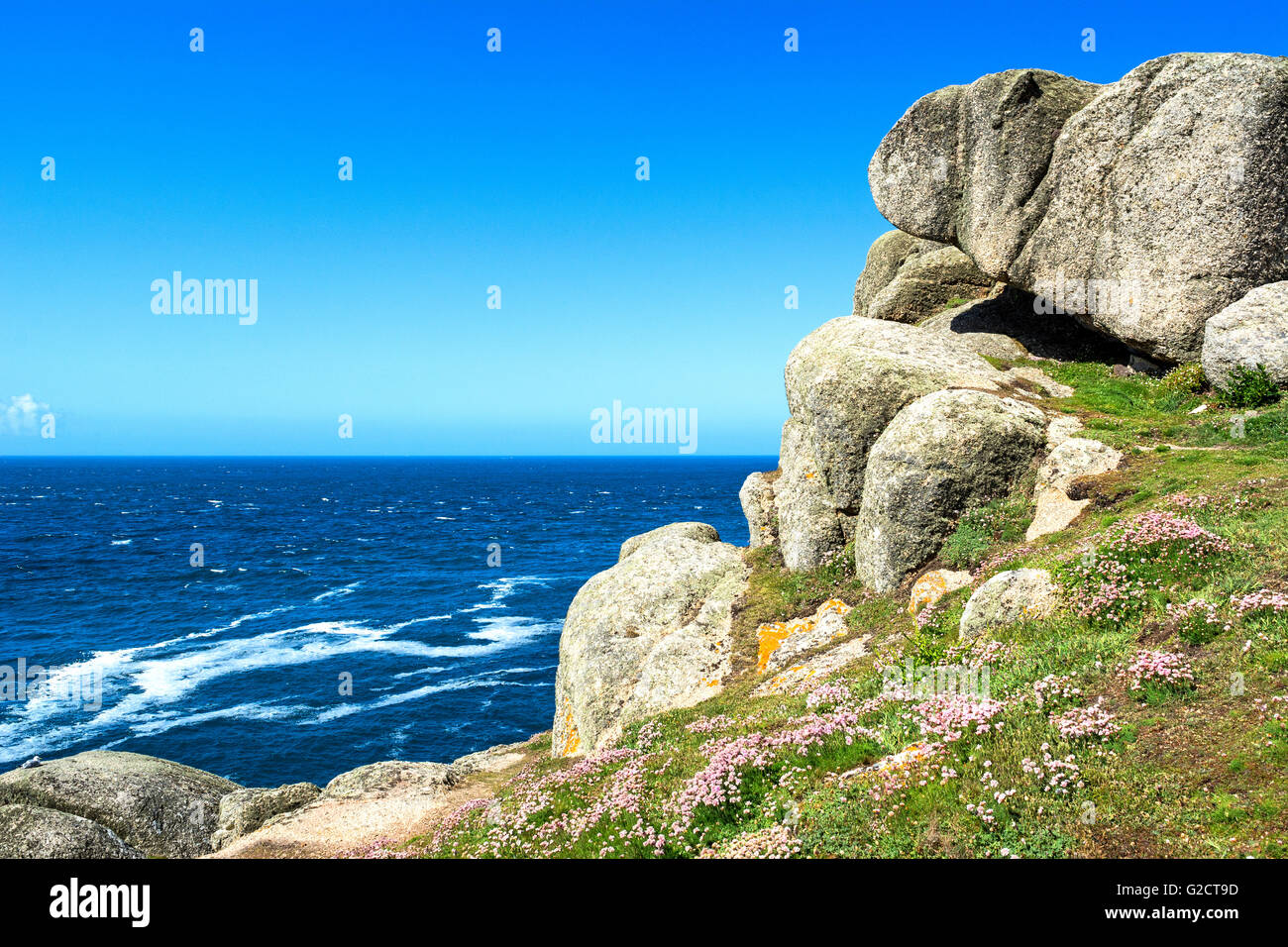 Granite cliffs at Gwennap head near Lands End in Cornwall, England, UK ...