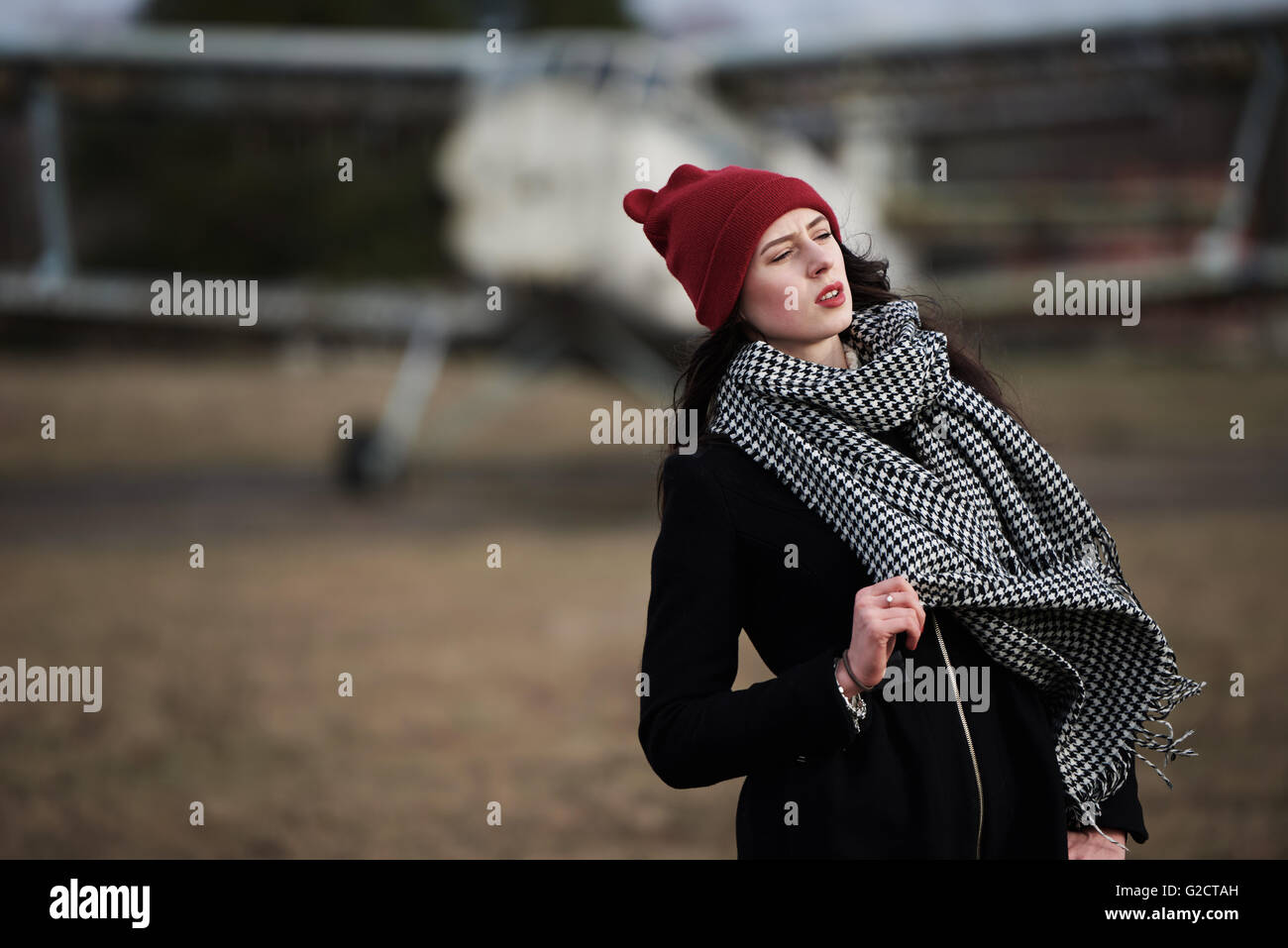 young beautiful girl with red hat Stock Photo - Alamy
