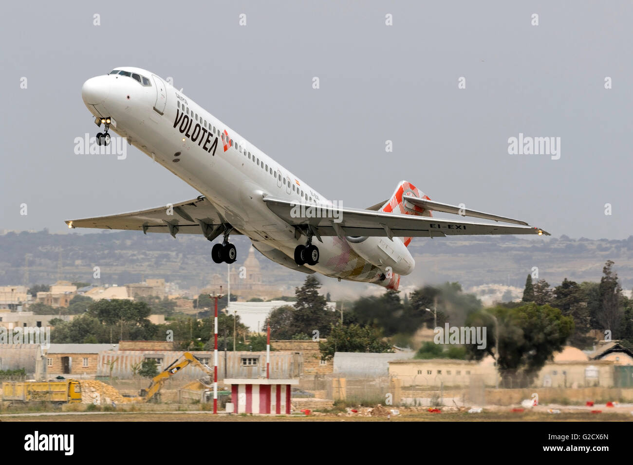 Volotea Boeing 717-2BL [EI-EXI] departing runway 13. The Boeing 717 is ...