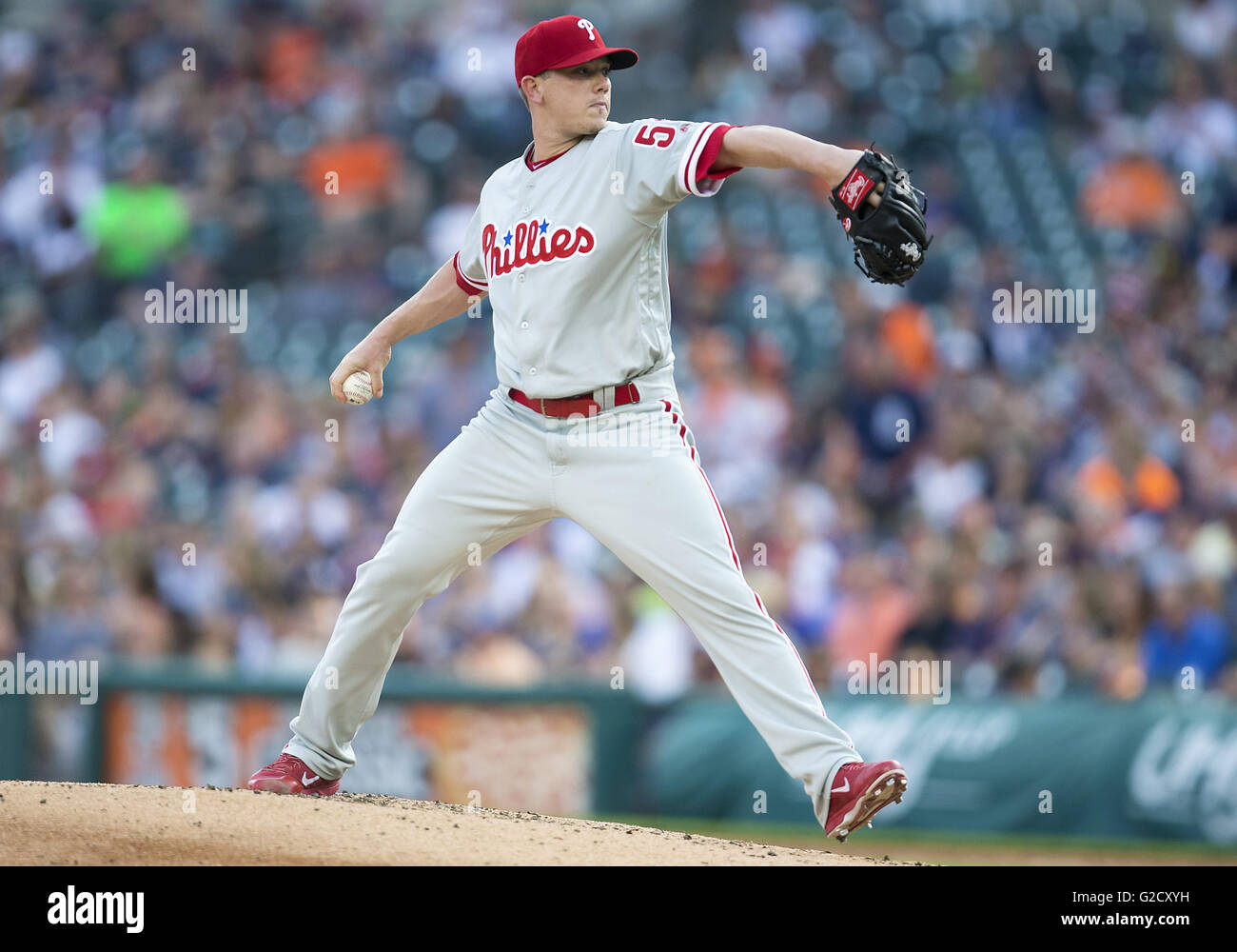 Detroit, Michigan, USA. 24th May, 2016. Philadelphia pitcher Jeremy Hellickson (58) delivers ...