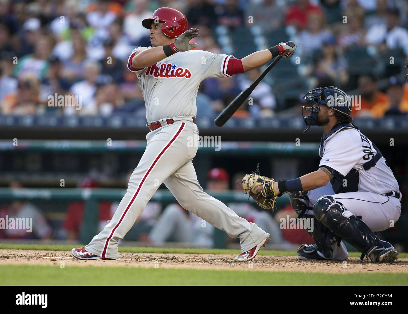Detroit, Michigan, USA. 24th May, 2016. Philadelphia catcher Carlos ...