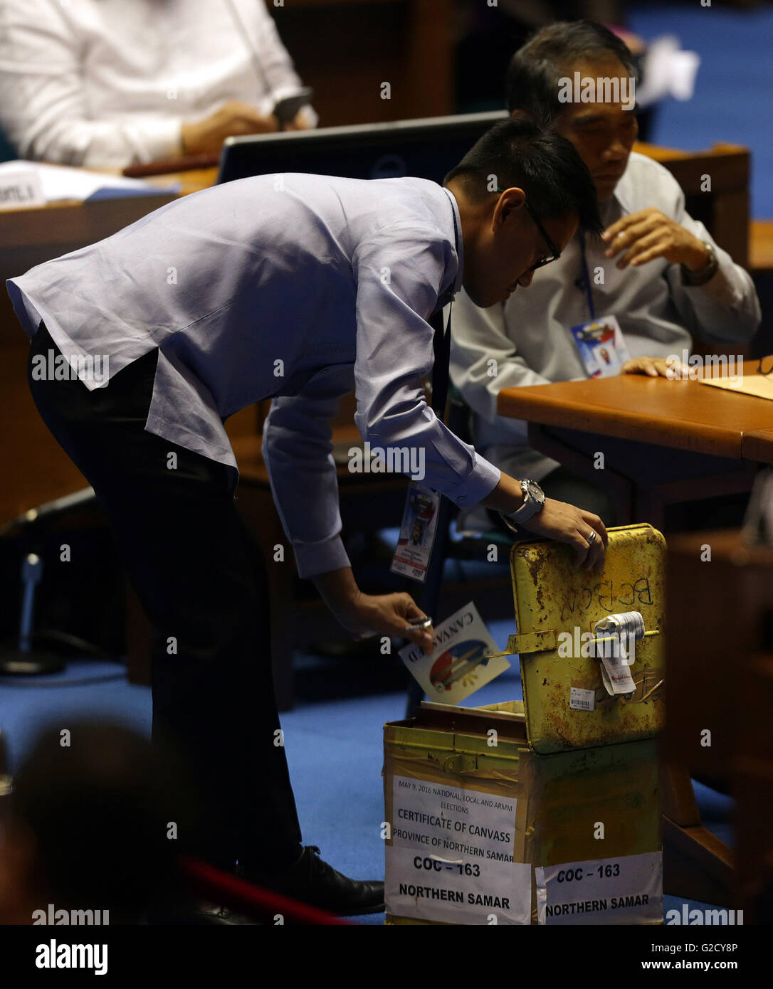 Quezon City, Philippines. 27th May, 2016. A personnel of the Philippine ...
