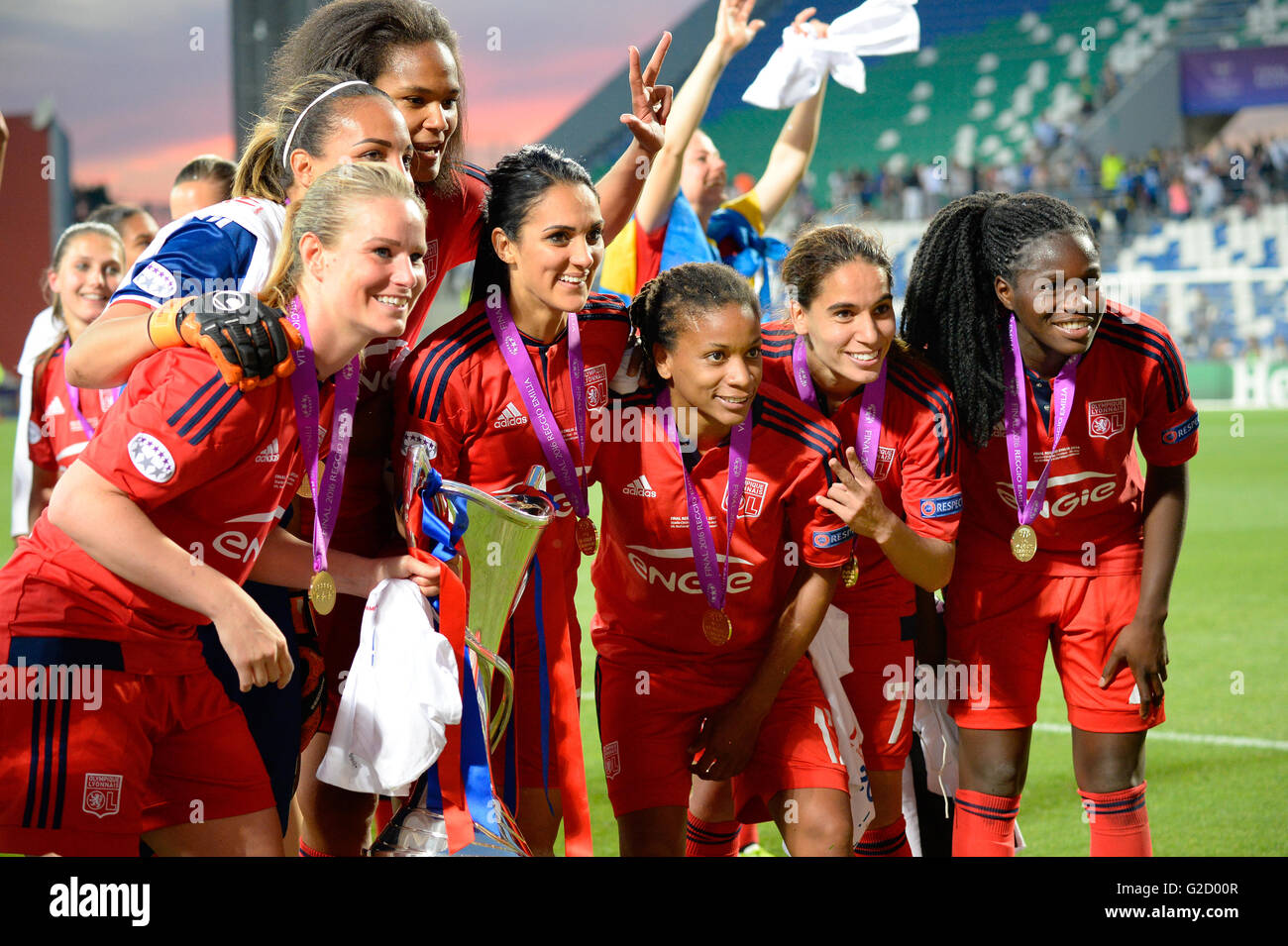 Reggio Emilia, Italy. 26th May, 2016. Lyon's team posing after their ...