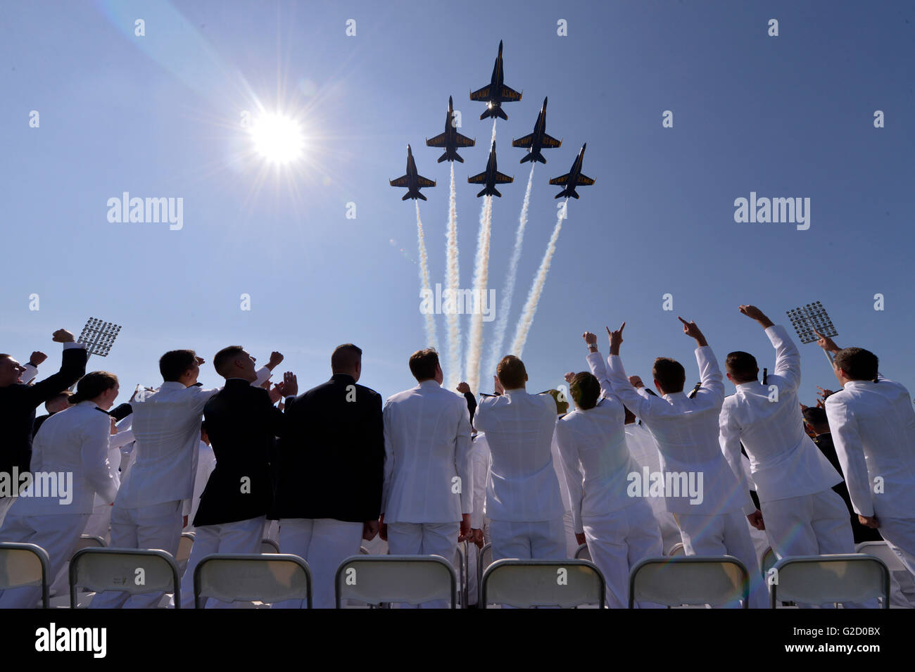 Annapolis, USA. 27th May, 2016. The U.S. Navy Blue Angels fly over ...