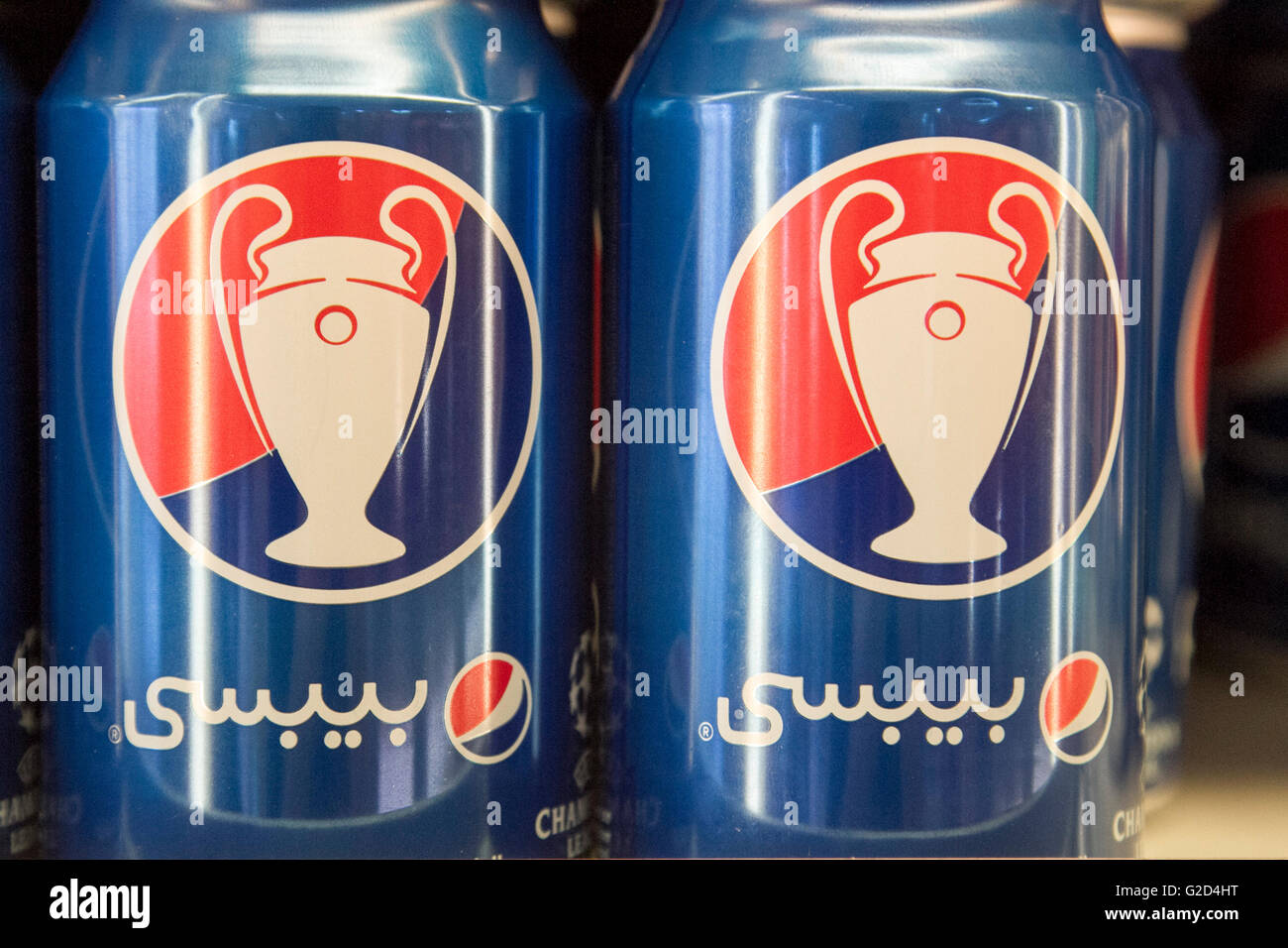 Beirut Lebanon. 28th May 2016. Pepsi cans written in Arabic language ...