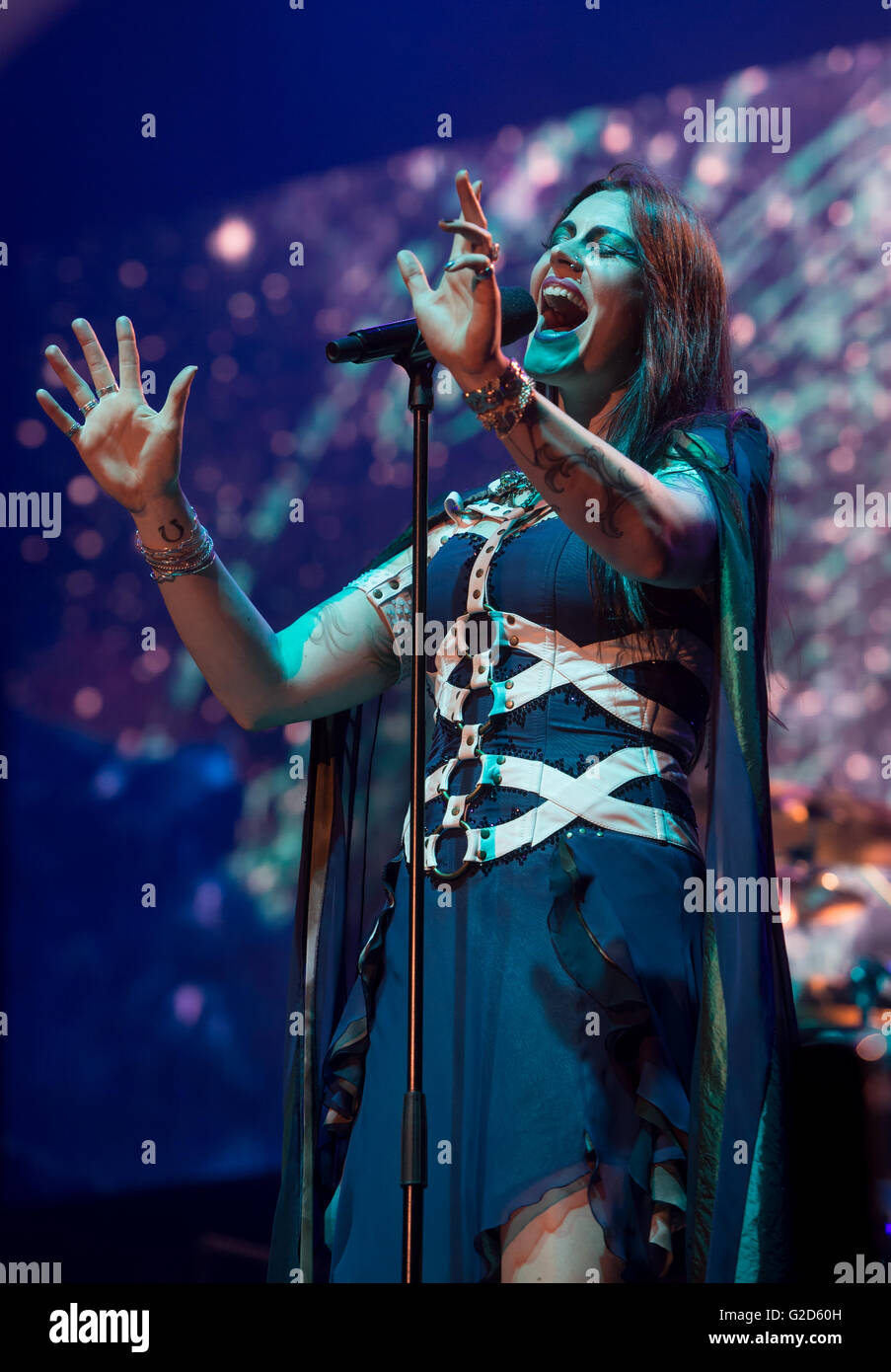 Munich, Germany. 27th May, 2016. Floor Jansen, singer of the band ...