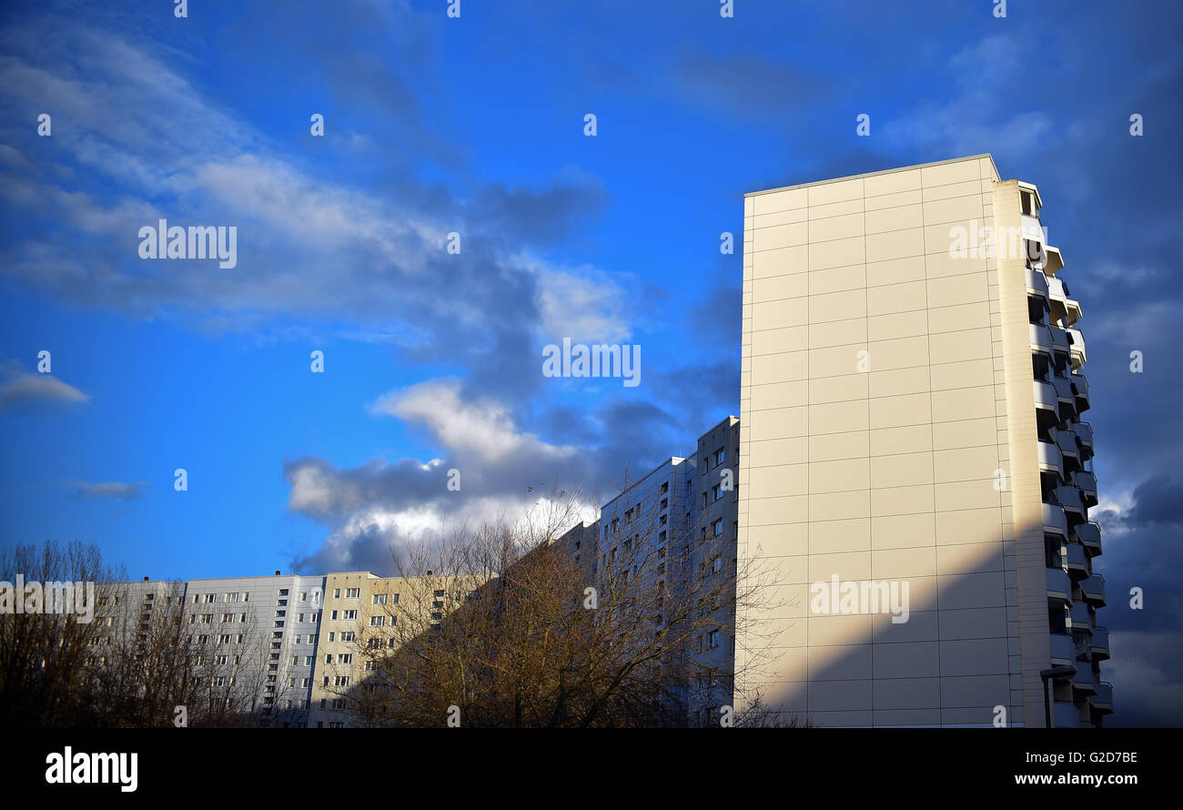 Typical East German high-rise residences 'Plattenbaus' in Berlin ...