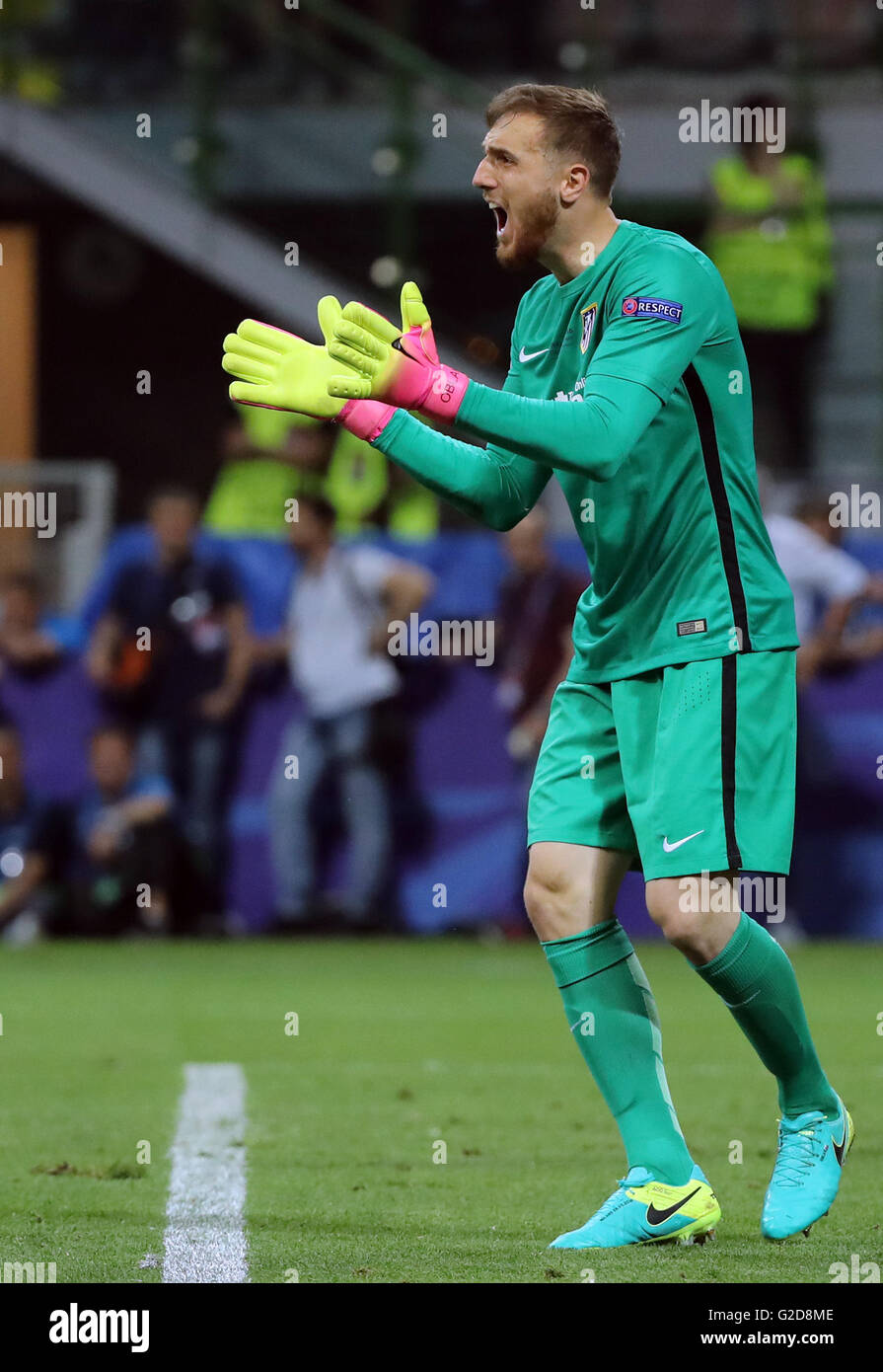 Milan, Italy. 28th May, 2016. Atletico's goalkeeper Jan Oblak reacts ...