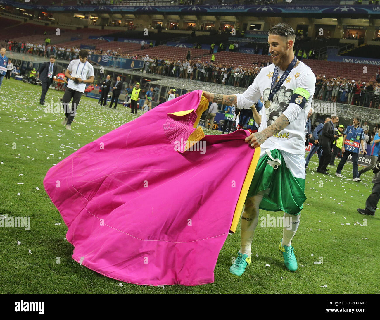 Milan, Italy. 28th May, 2016. Real Madrid's captain Sergio Ramos ...
