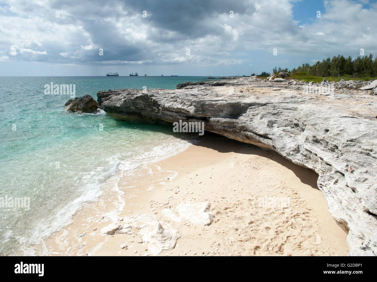 The view of Grand Bahama island rocky coastline (The Bahamas Stock ...