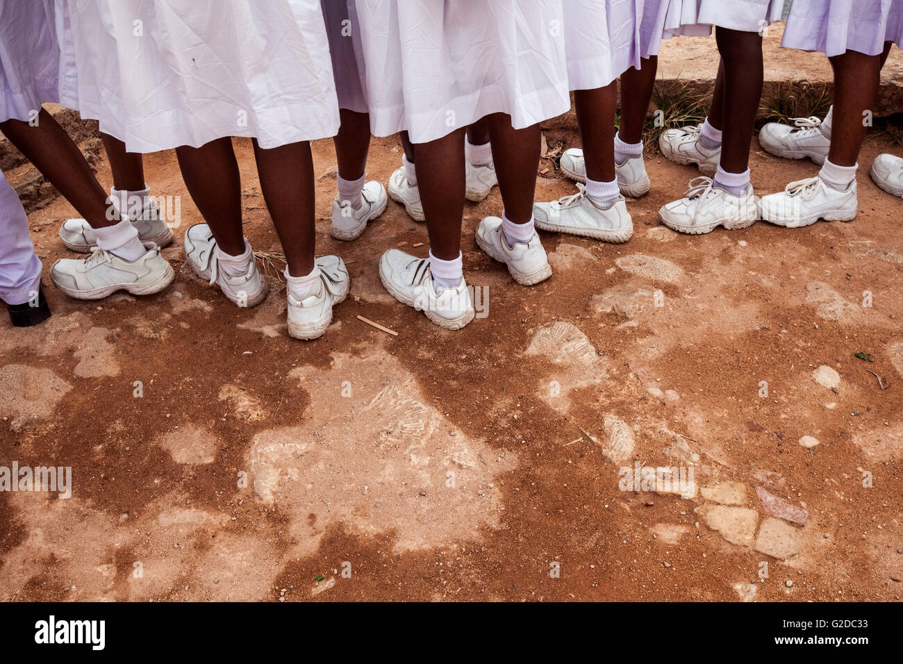 Row of Young School Children's Feet With White Sneakers, Galle, Sri ...