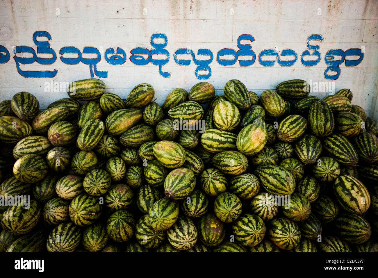 Pile of Watermelons at Market, Myanmar Stock Photo - Alamy