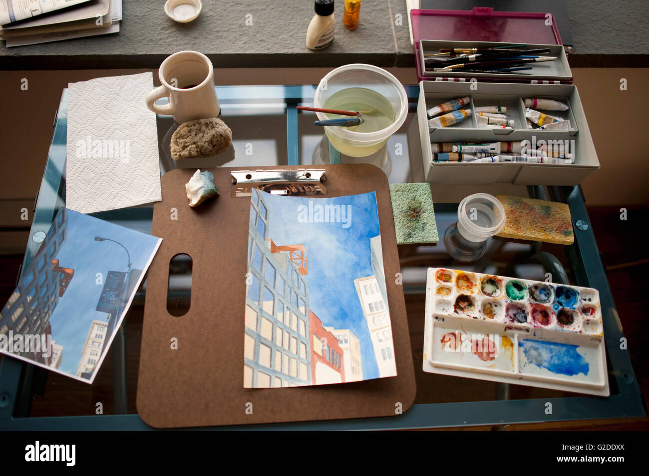 Artist's Desk, High Angle View Stock Photo - Alamy