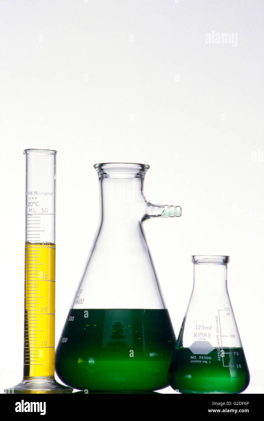 Beakers Filled With Yellow and Green Liquid Stock Photo - Alamy