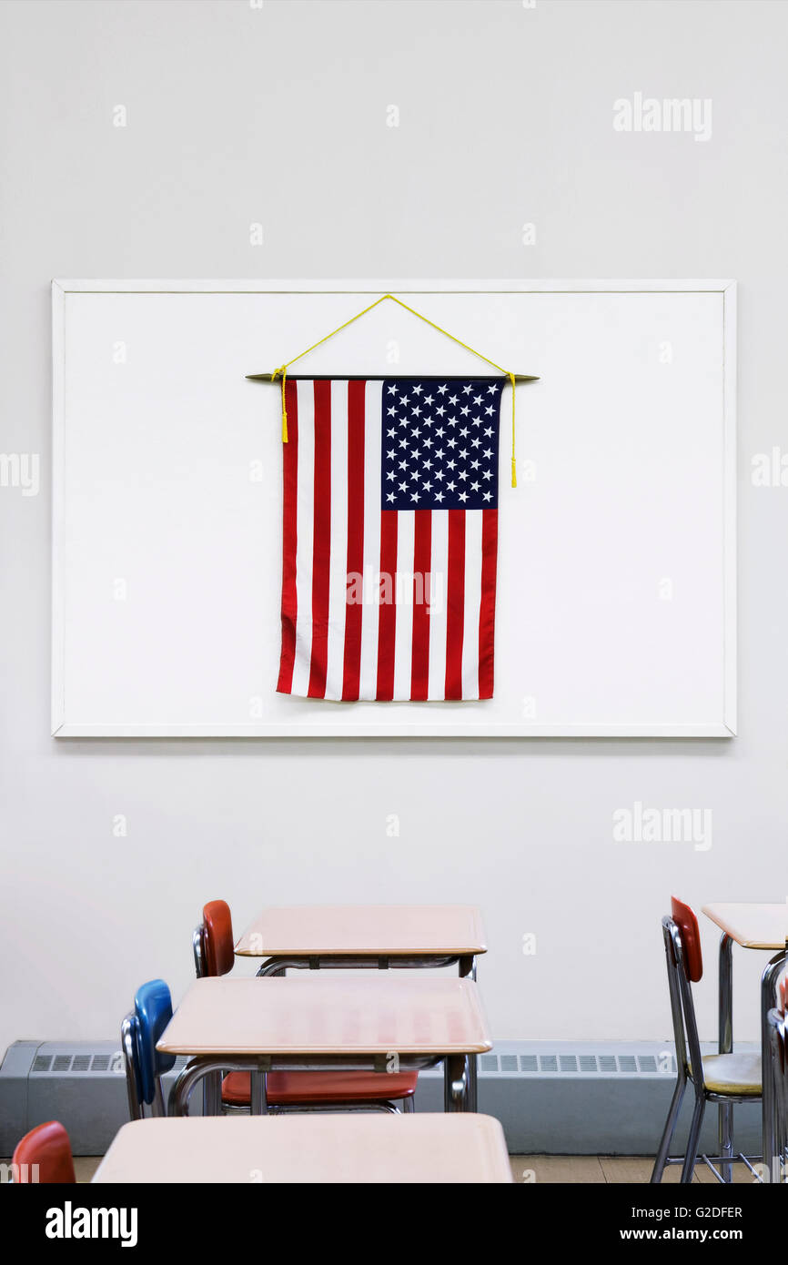 Classroom Whiteboard with American Flag Stock Photo - Alamy