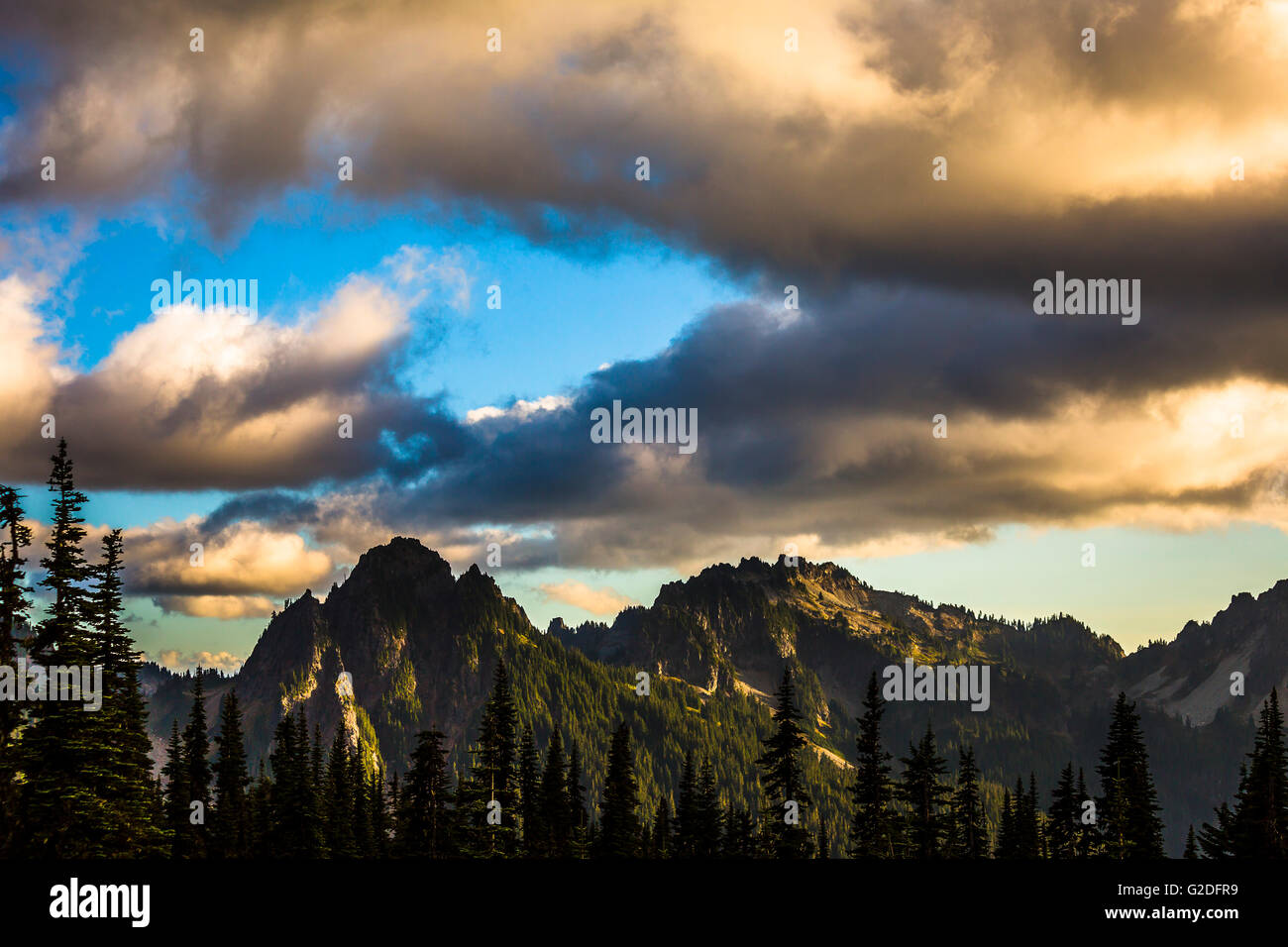 Mountains and Dramatic Clouds at Sunset, Mount Rainier National Park ... Mountains and Dramatic Clouds at Sunset, Mount Rainier National Park ...