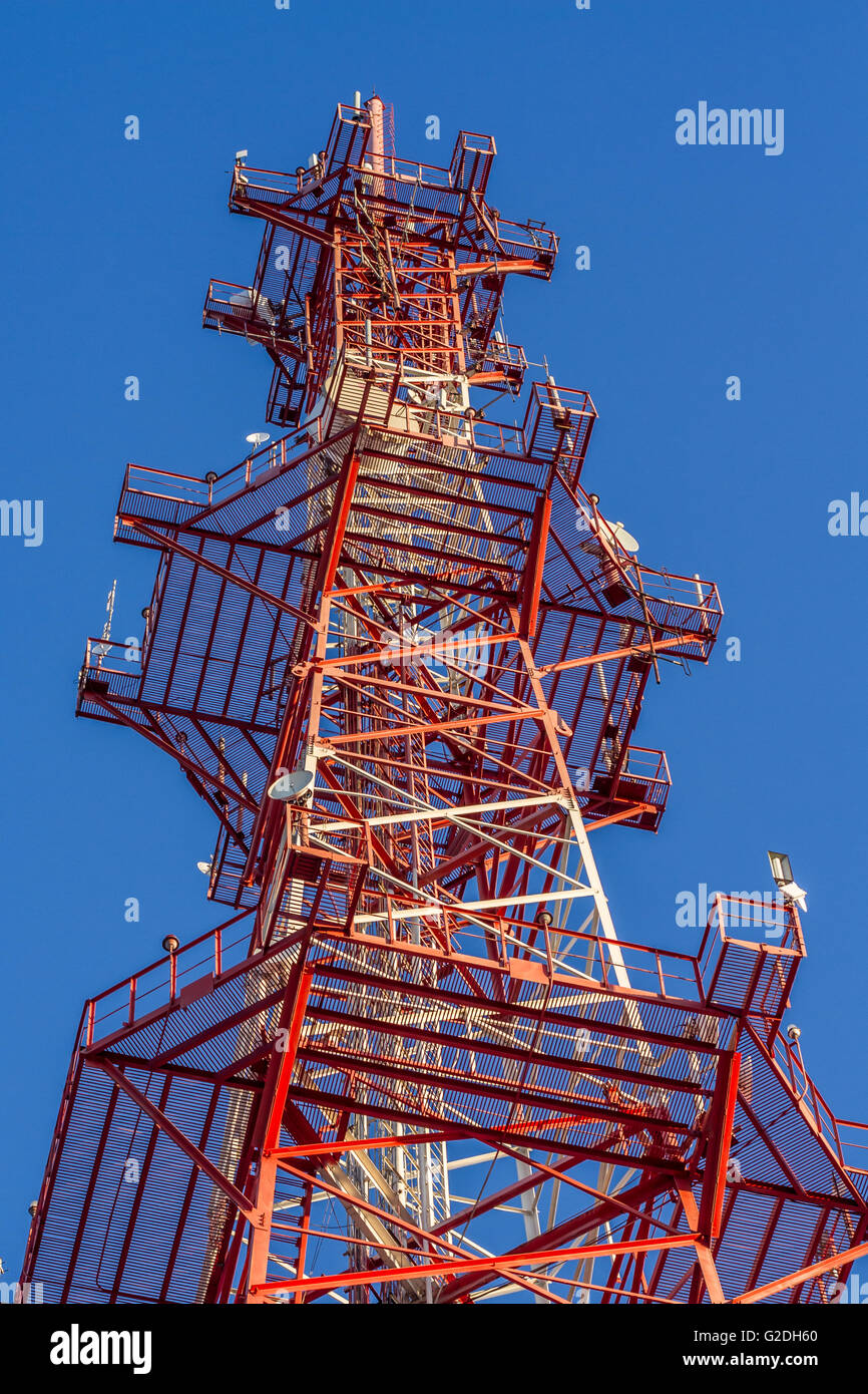 Antenna of Communication Building and blue sky Stock Photo - Alamy