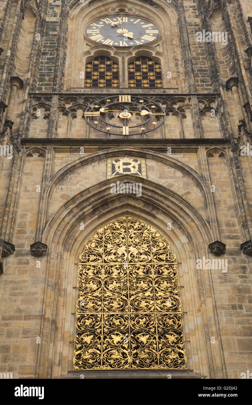 Detailed view of gold window and the clock tower of Cathedral of st ...