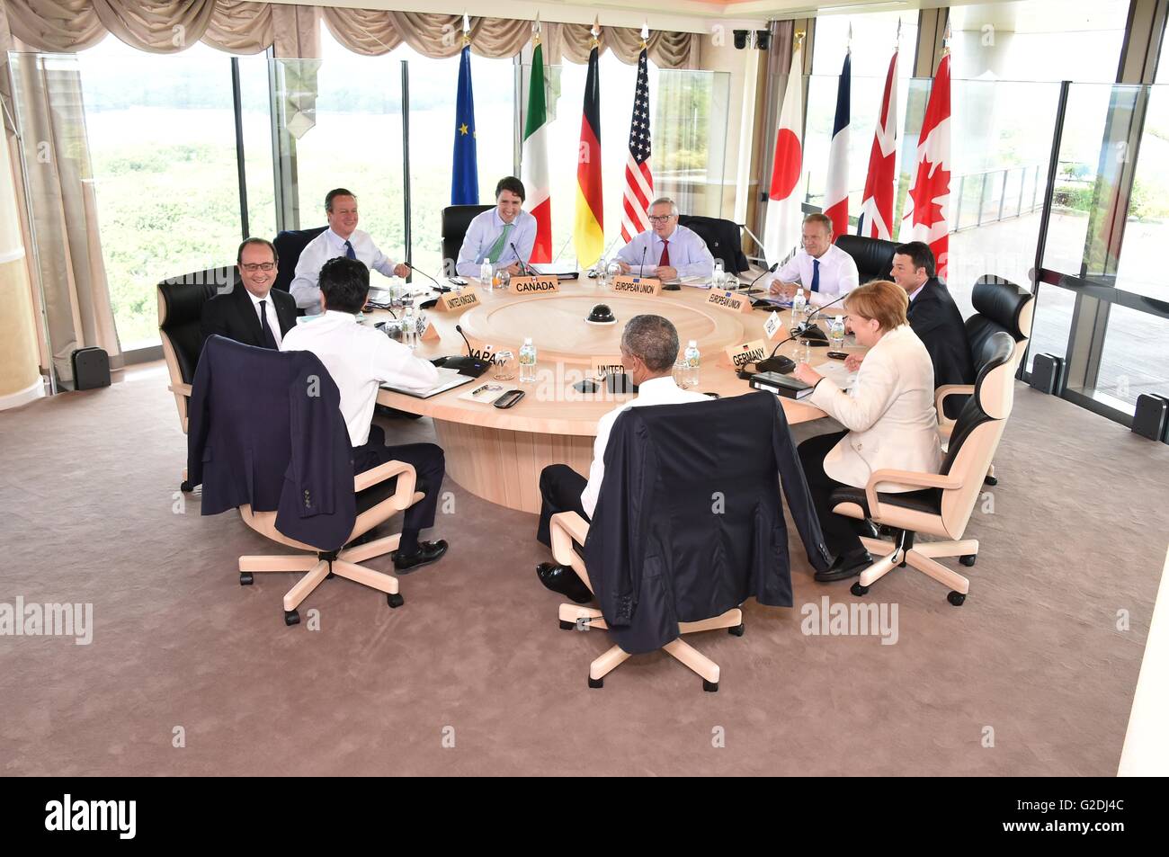 World leaders with the Group of Seven during a round of meetings at the ...