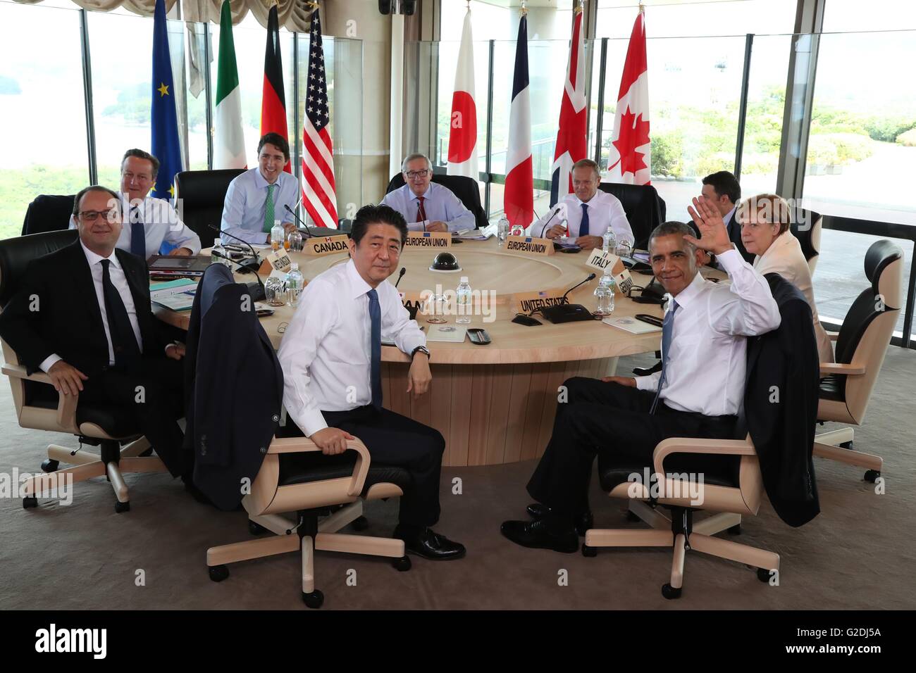 World leaders with the Group of Seven during a round of meetings at the ...