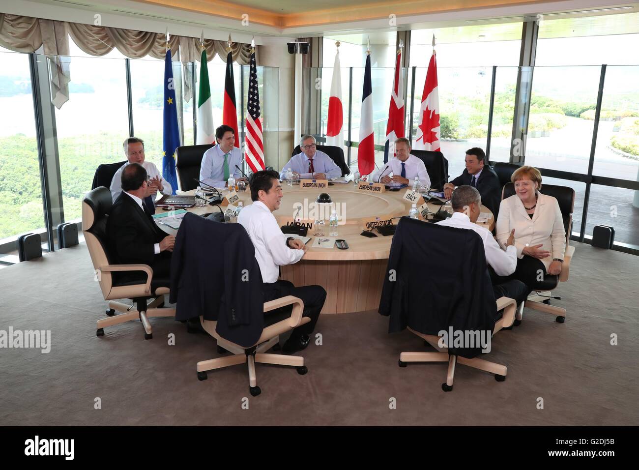 World leaders with the Group of Seven during a round of meetings at the ...