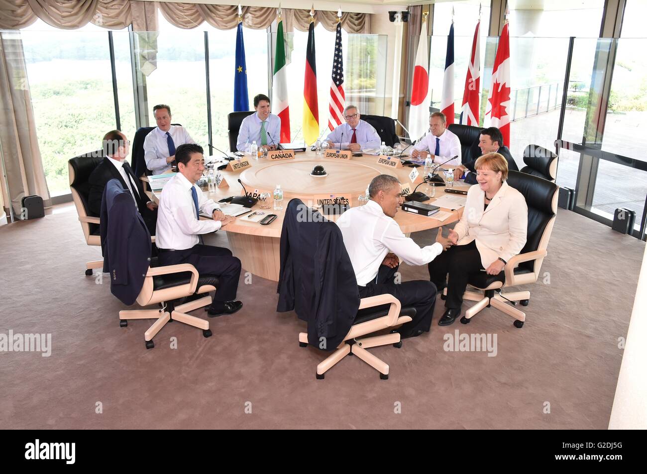 World leaders with the Group of Seven during a round of meetings at the ...